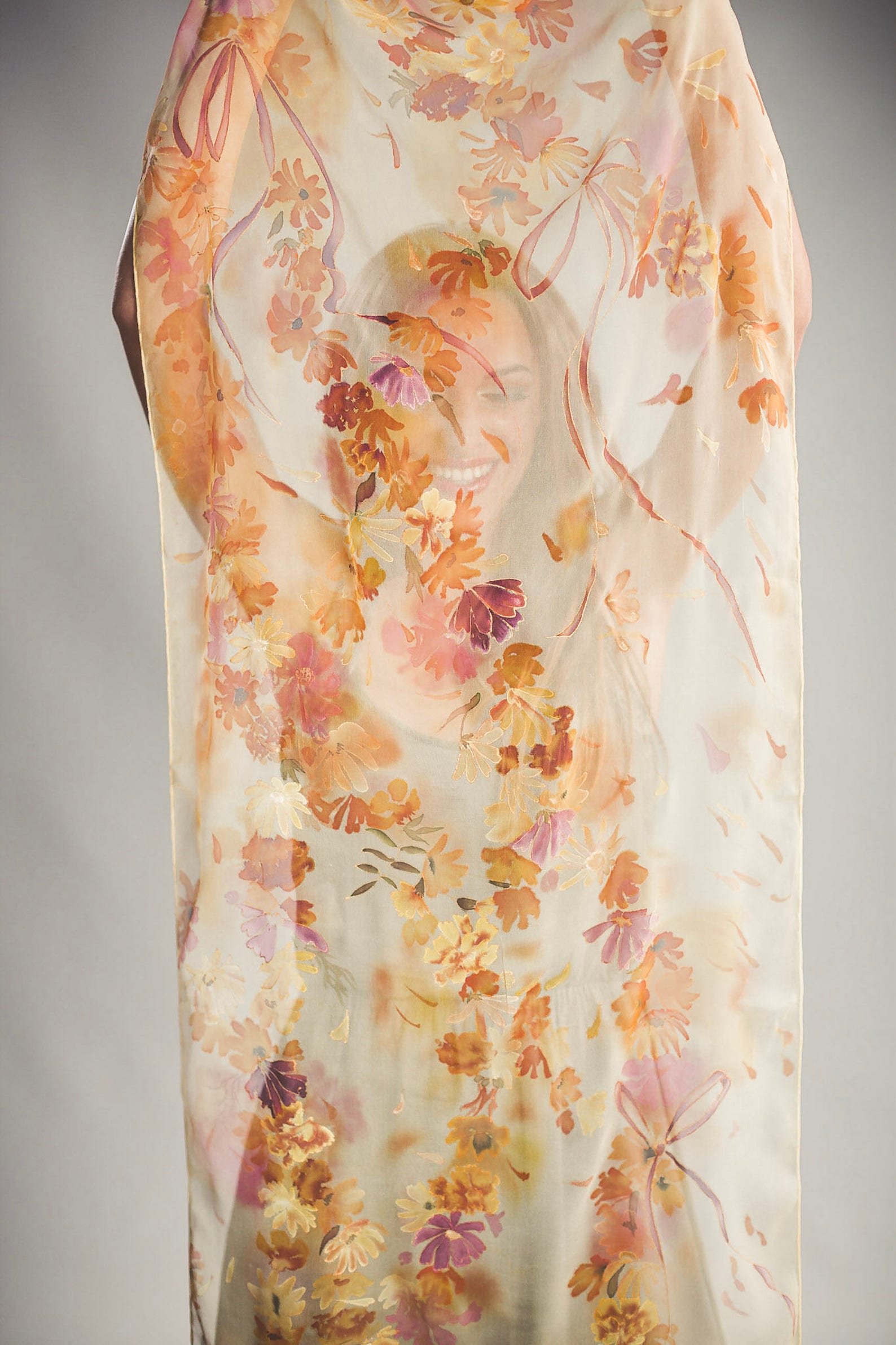 October Silk Chiffon Scarf Marigold Calendula Cosmos Beige - Etsy