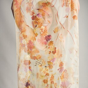 October Silk Chiffon Scarf Marigold Calendula Cosmos Beige Yellow ...