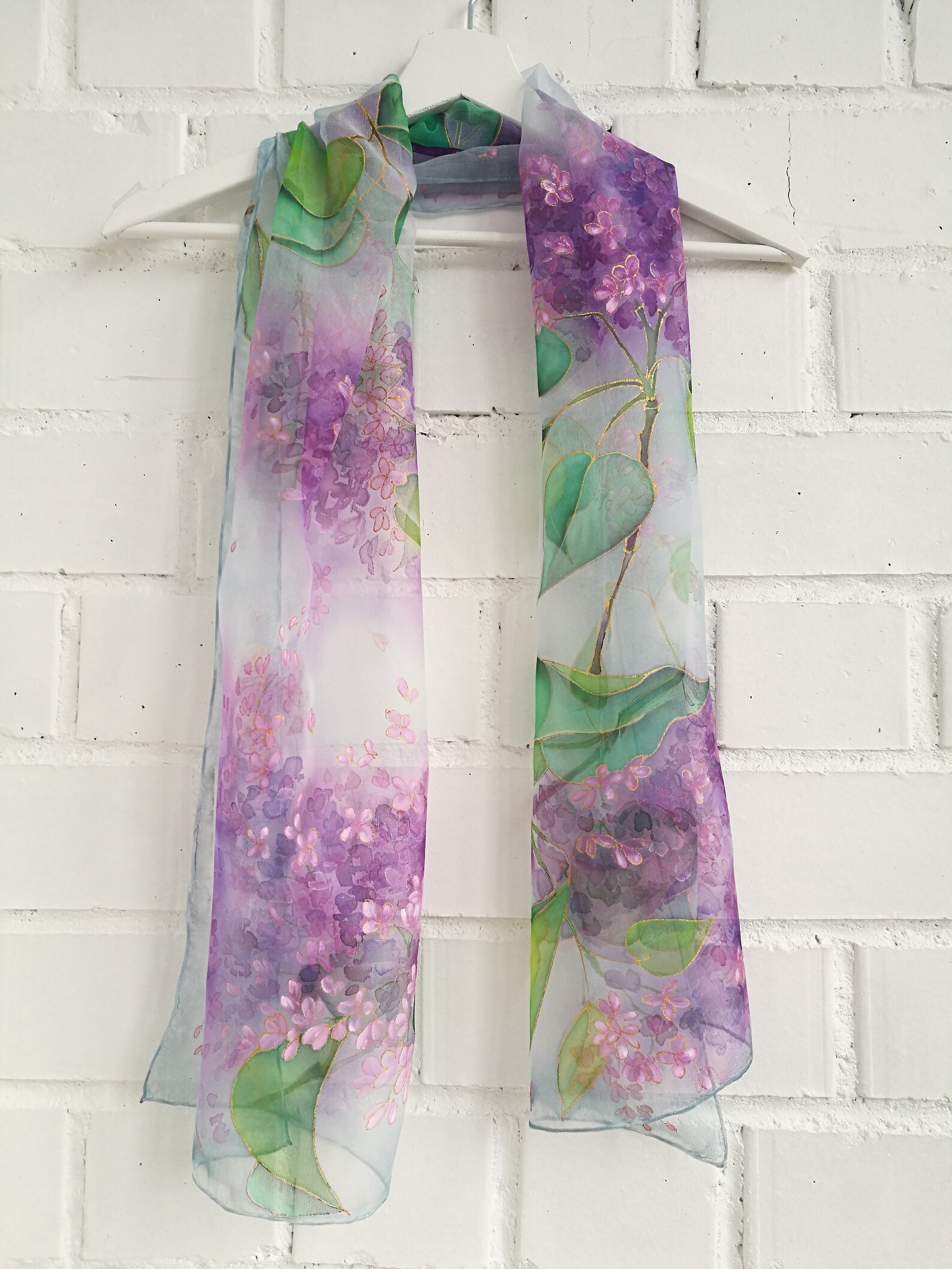 Lilac Scarf Purple Blue Grey Green Silk Scarves Hand Painted | Etsy