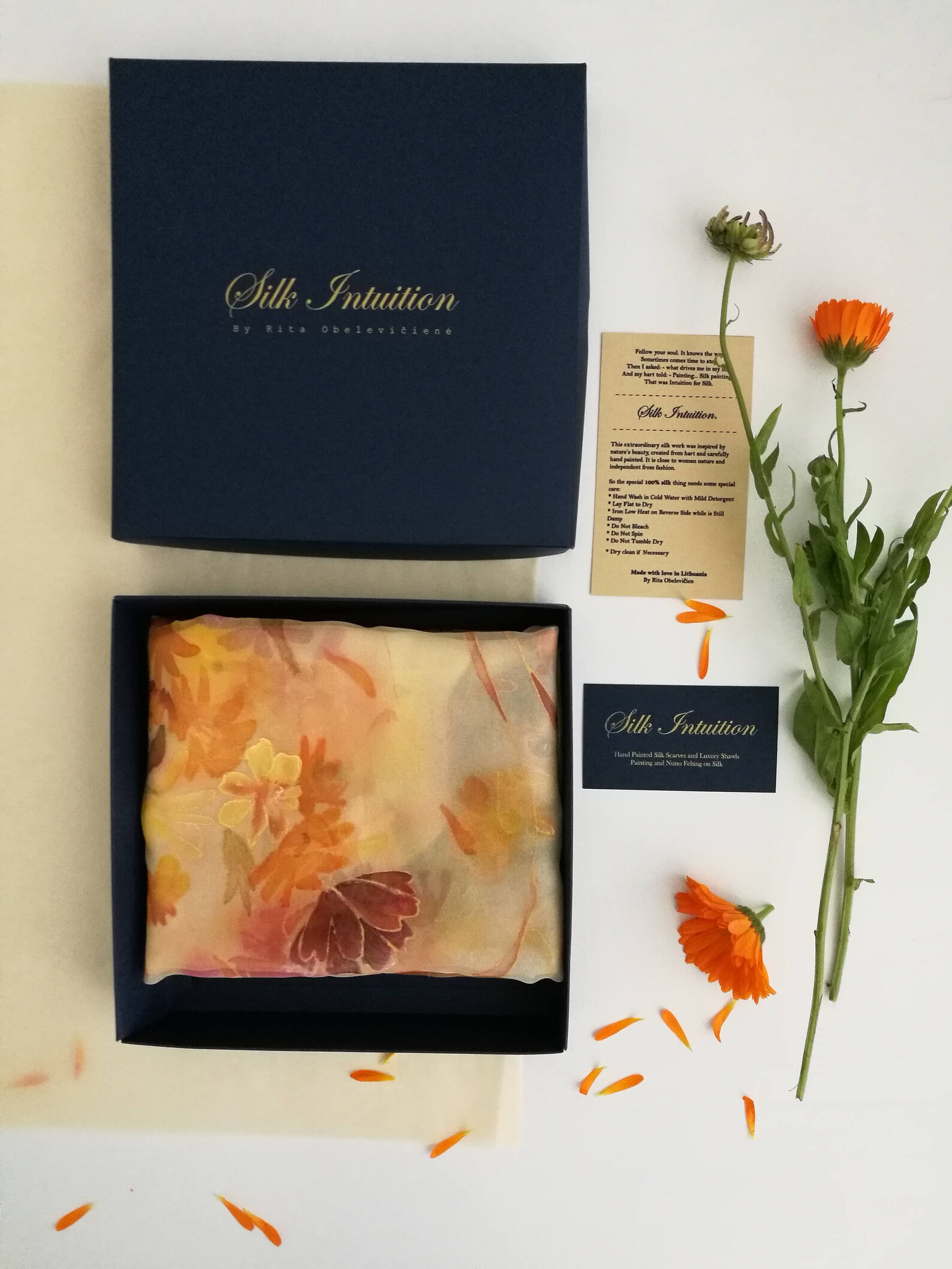 October Silk Chiffon Scarf Marigold Calendula Cosmos Beige - Etsy