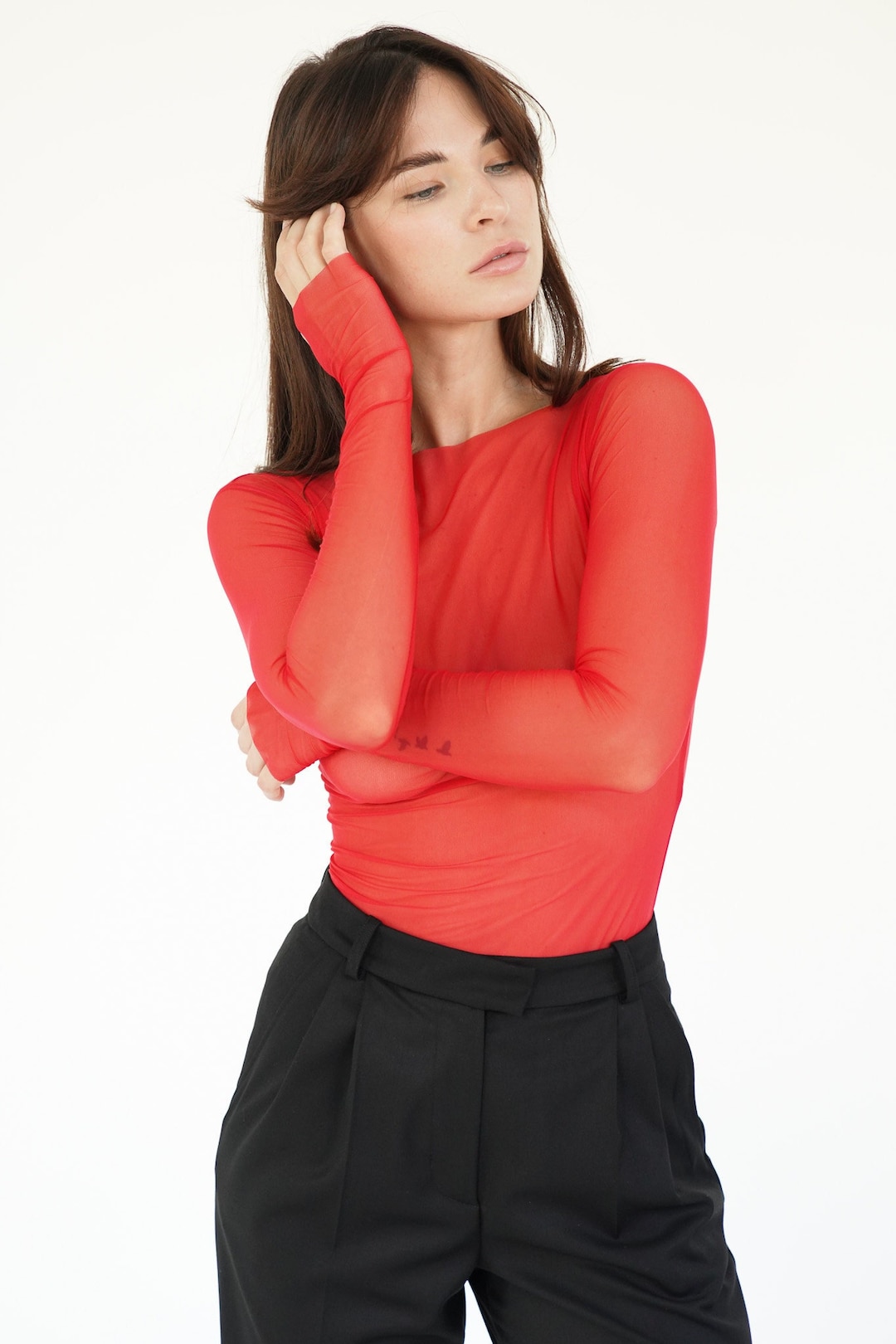 Red Mesh Top Tulle Transparent Blouse Sheer See Through - Etsy