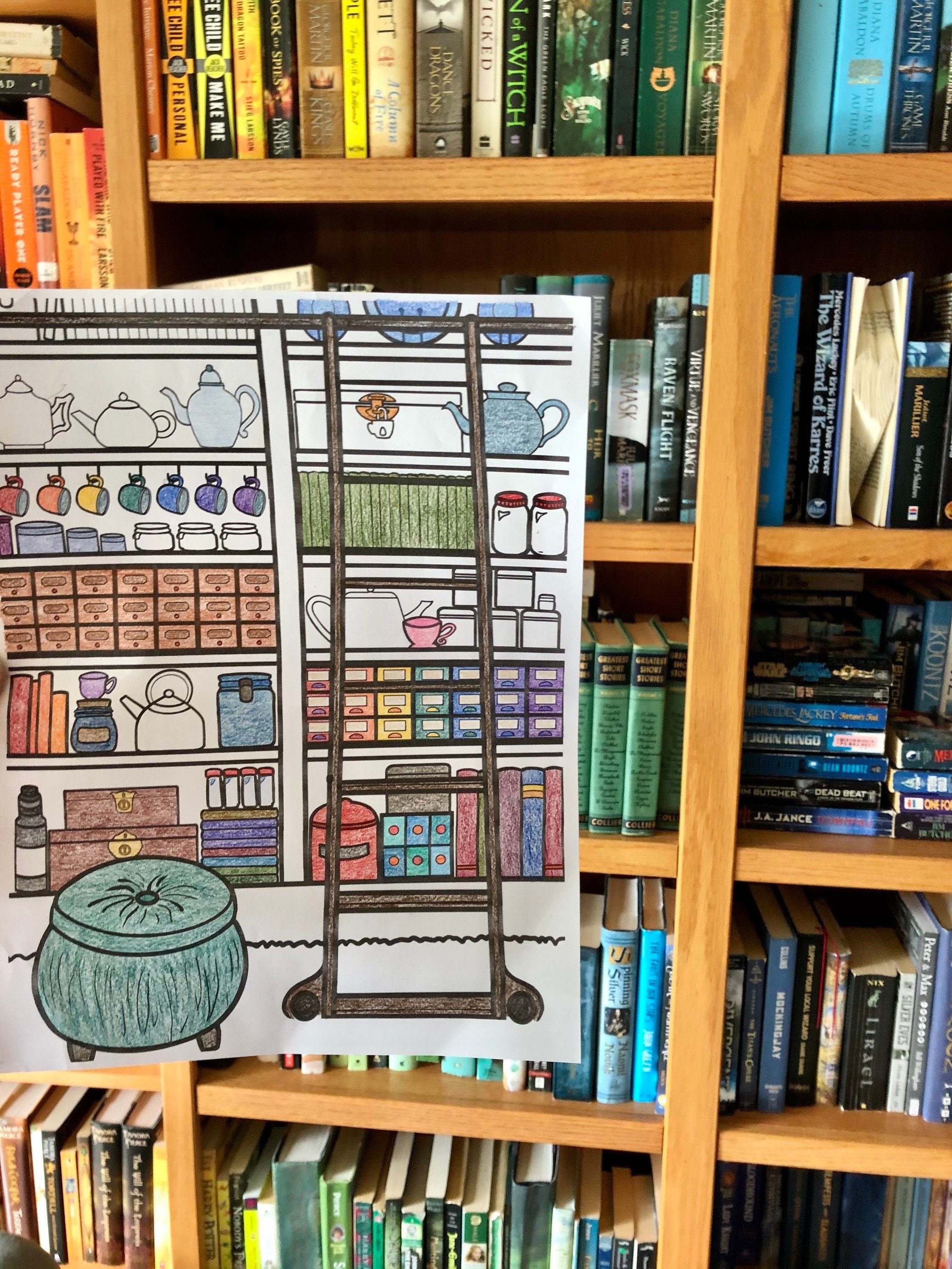 Printable "tea Shoppe Library" Coloring Page | Tea-themed Booklover ...