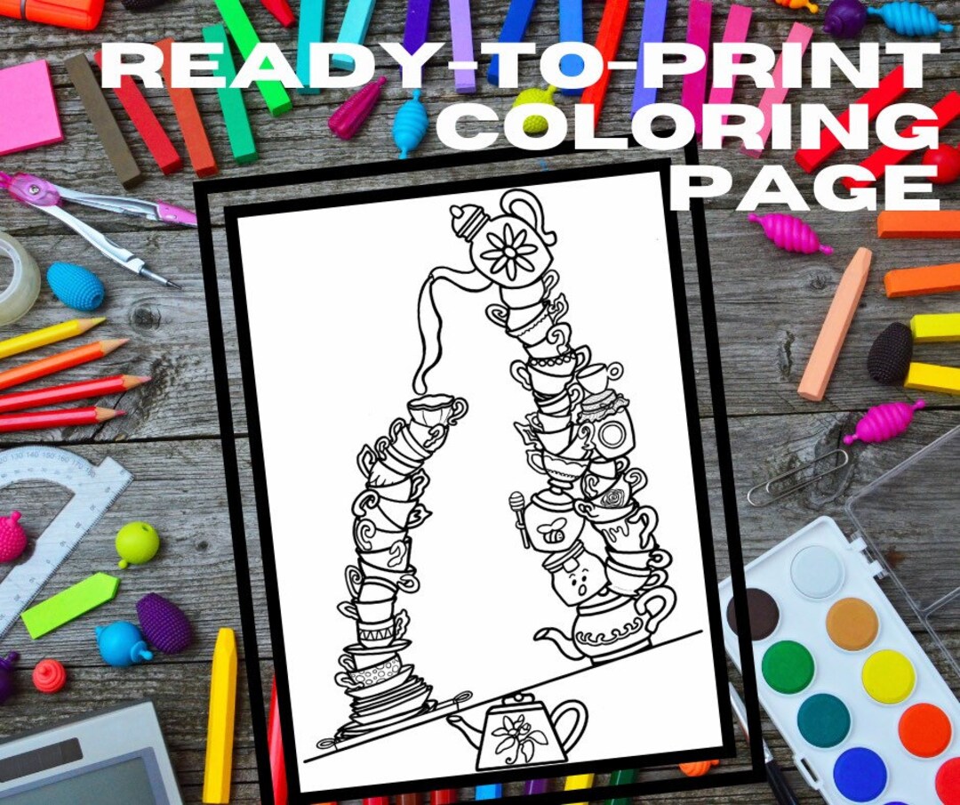 Printable "tea-ter Totter" Coloring Page | Mindfulness Tea Meditation ...