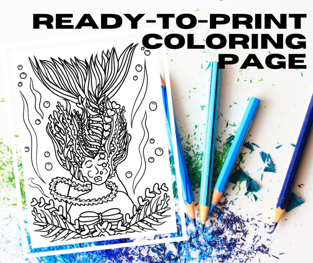 Mermaid Dive | Printable Coloring Page | Summertime Swimming Sea Diver ...