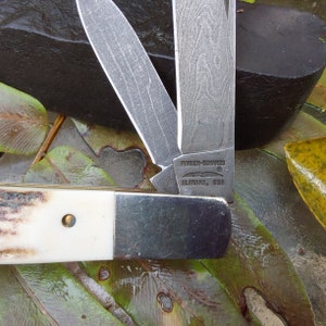 Vintage Parker-edwards Damascus Blade Pocket Knife With Stag Handle - Etsy