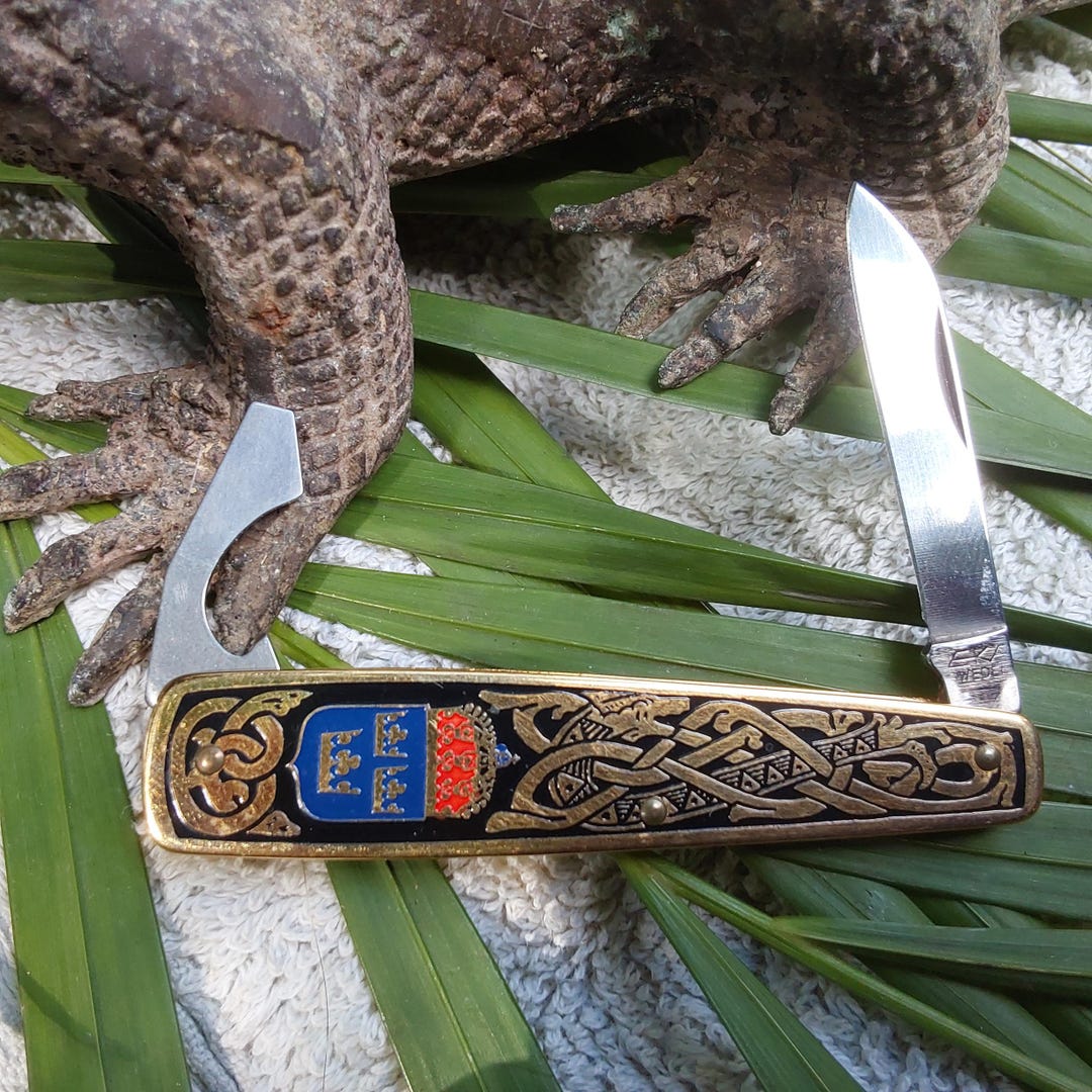 Vintage Solingen Pocket Knife: Black Enamel, Crown & Serpent Design - Etsy