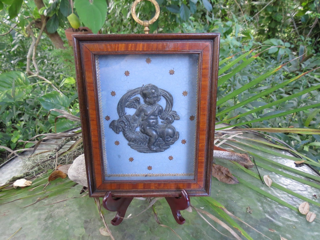 Angel in Frame - Antique Metal Angel - Victorian Framed Art - Winged ...