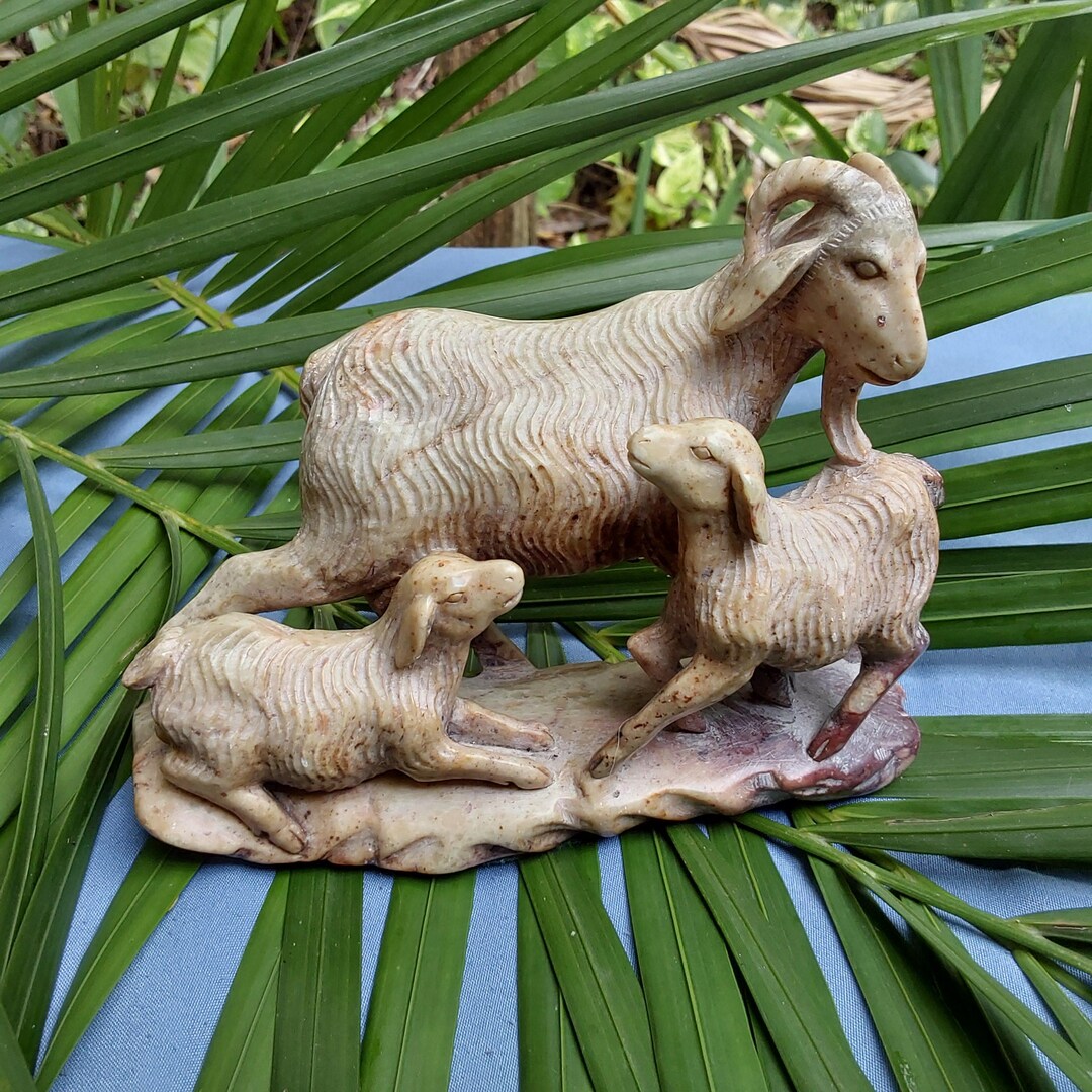 Carved Soapstone Mountain Goats Figurine: Pale Tan Stone Statue - Etsy