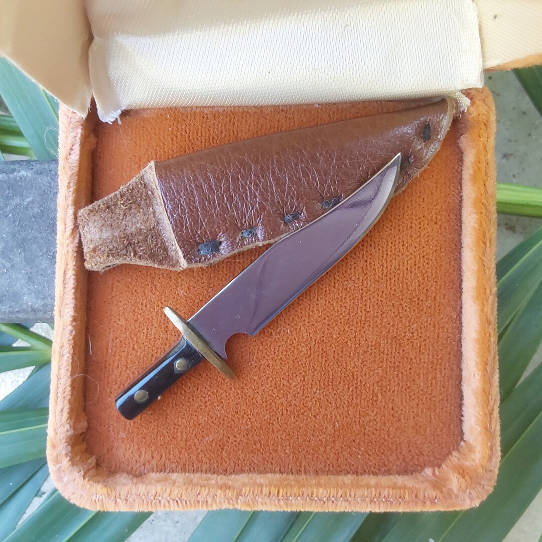 Custom Made 2” Miniature Bowie Knife - Wood Handle & Leather Sheath ...
