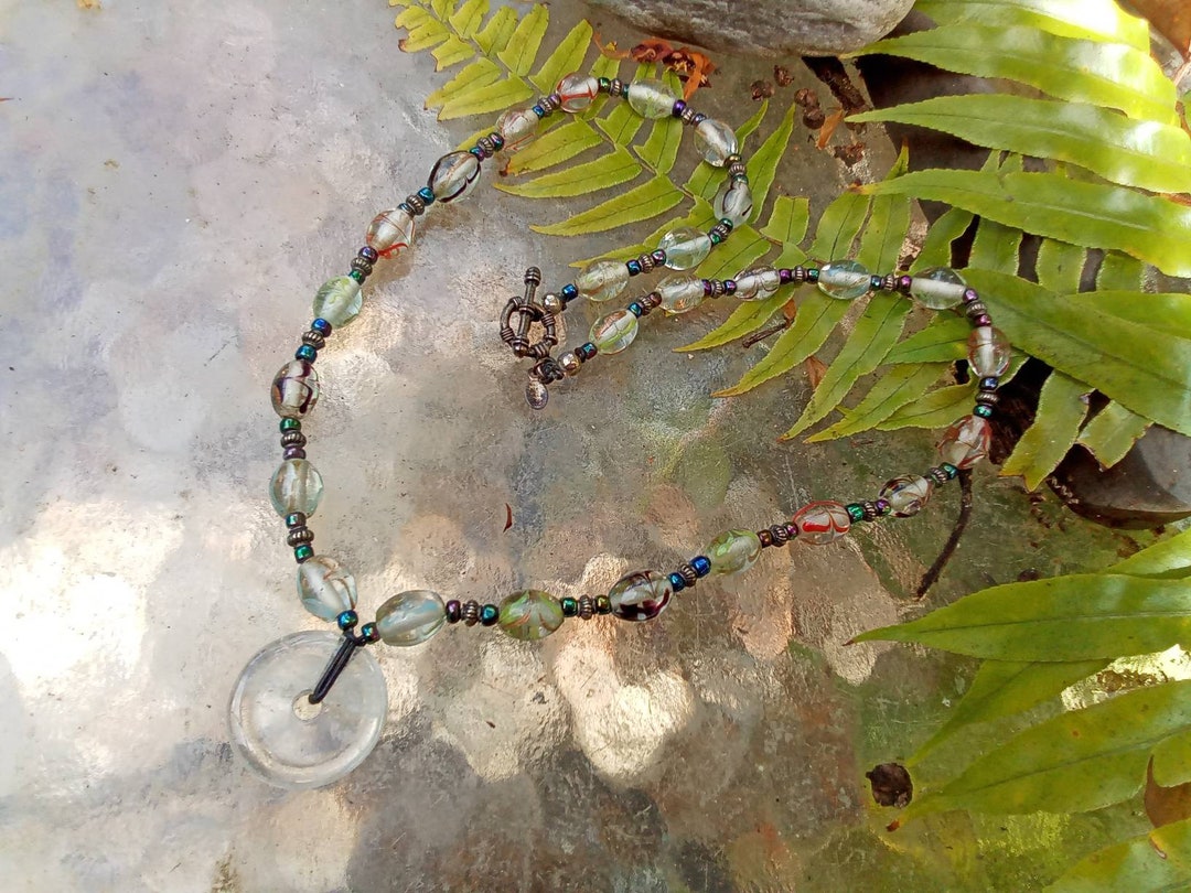 Quartz Focal Bead Necklace Venetian Glass Beads Silver Toggle Clasp 24 ...