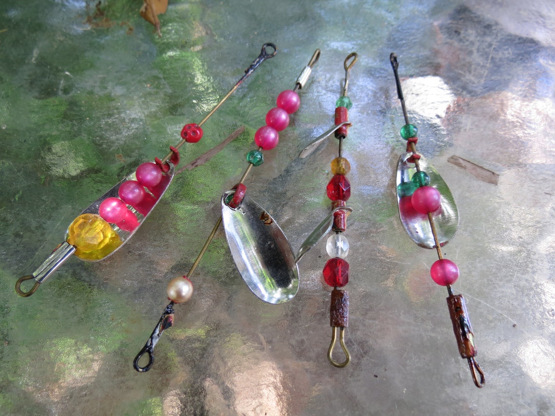 Four Old Spinning Fishing Lures Pink Beaded Fish Bait - Etsy