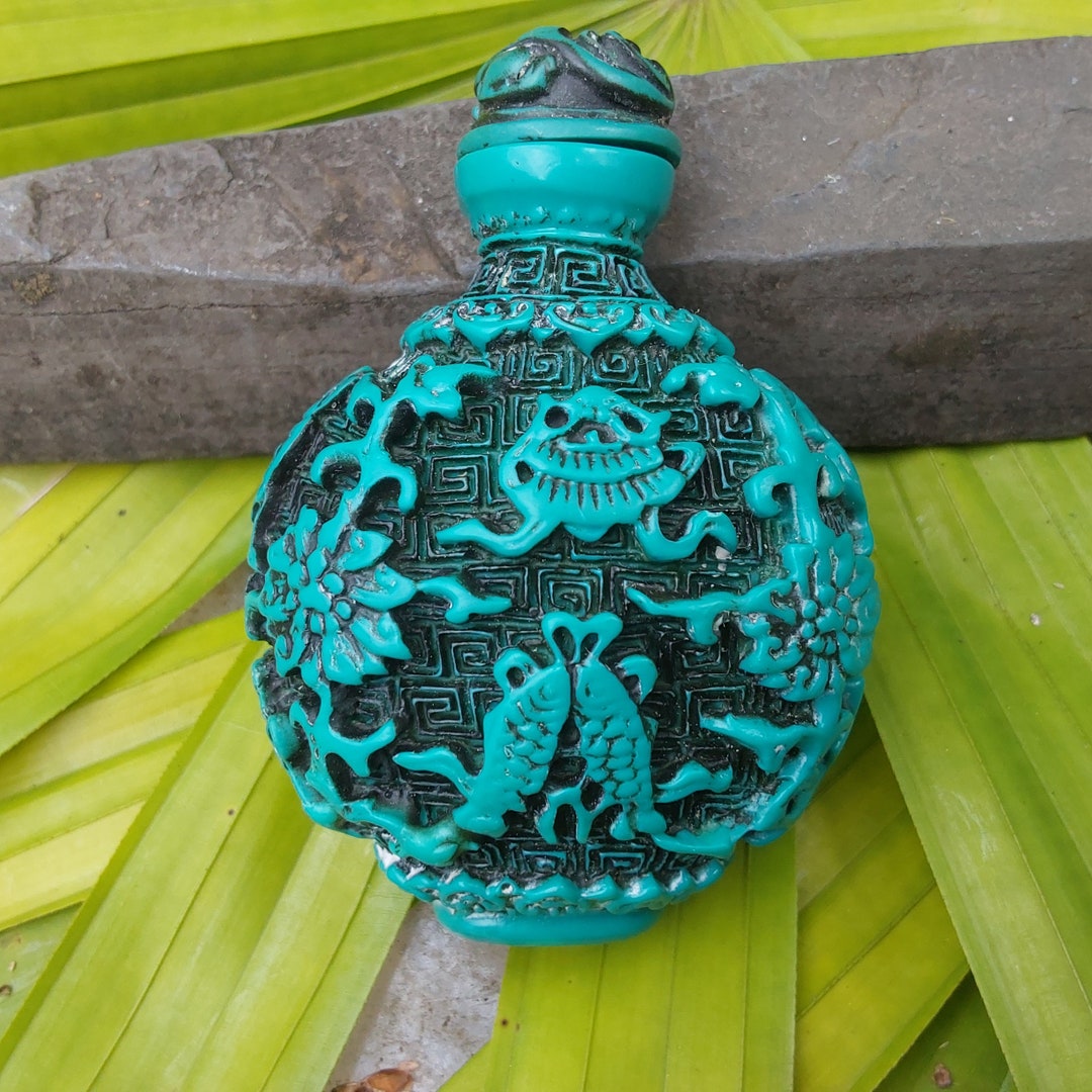 Turquoise Composition Snuff Bottle - Great Detail - Excellent Condition ...