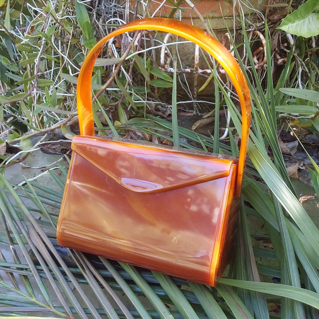1950's Vintage Wilardy Plastic Handbag - Beautiful Caramel Colored ...