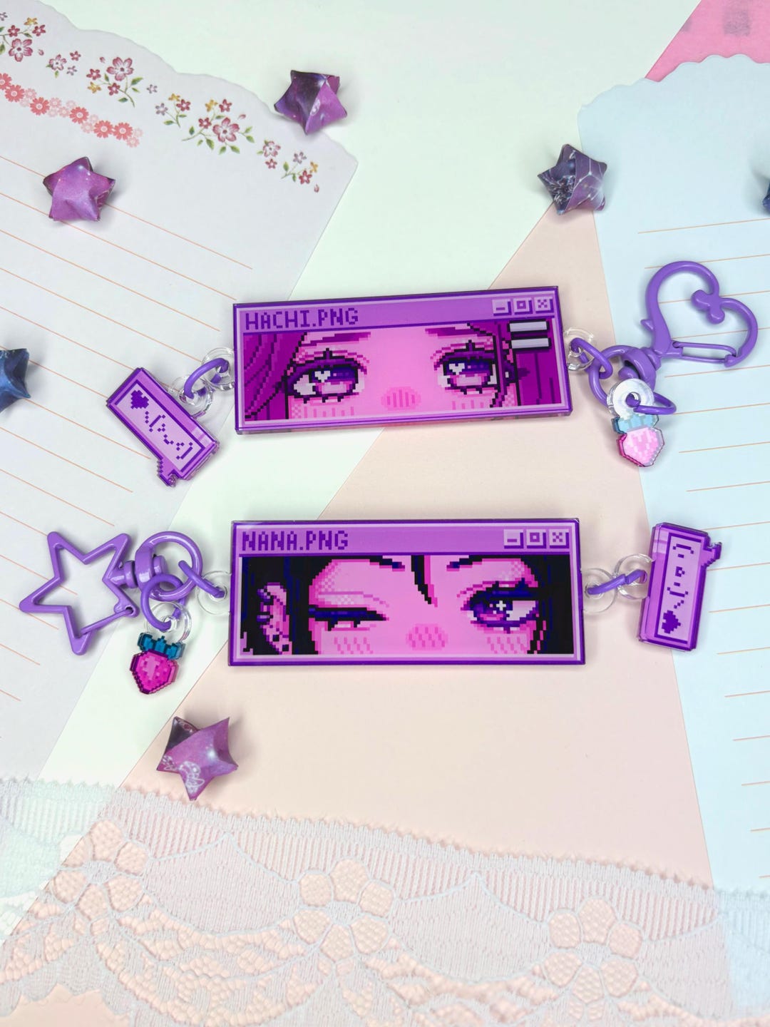 Nana and Hachi Acrylic Keychain: Shoujo Anime Pixel Art - Etsy