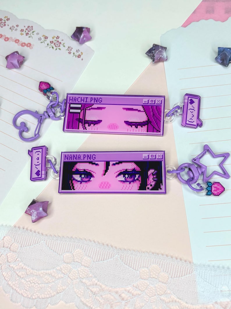 Nana and Hachi Acrylic Keychain: Shoujo Anime Pixel Art - Etsy