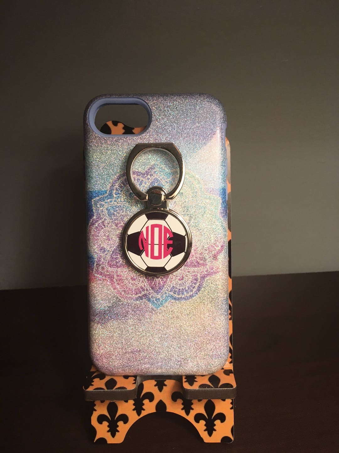 Monogram soccer phone stand metal ring holder Soccer player Christmas ...