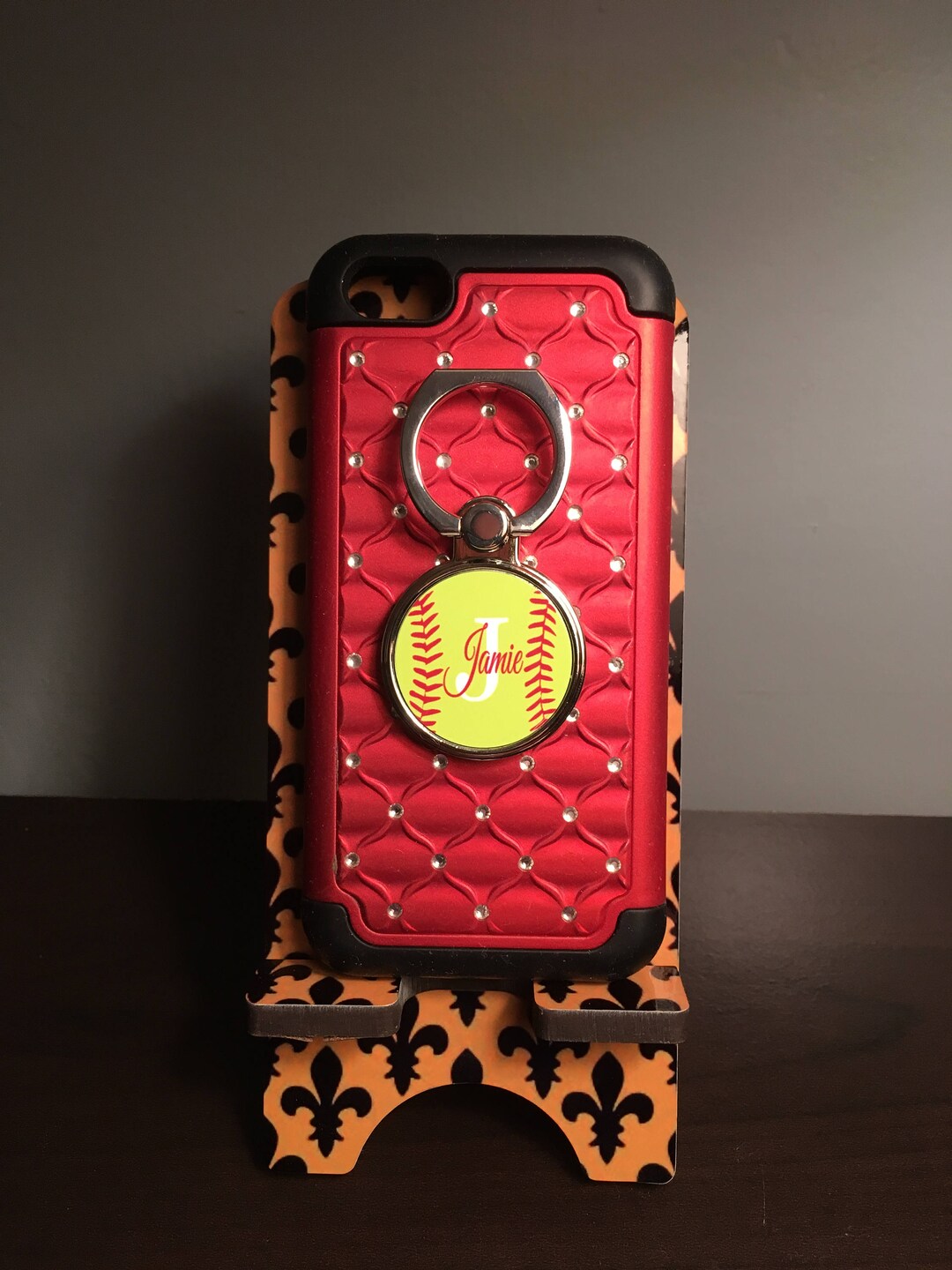 Monogram Baseball Softball Phone Stand Metal Ring Holder Initials, Name ...