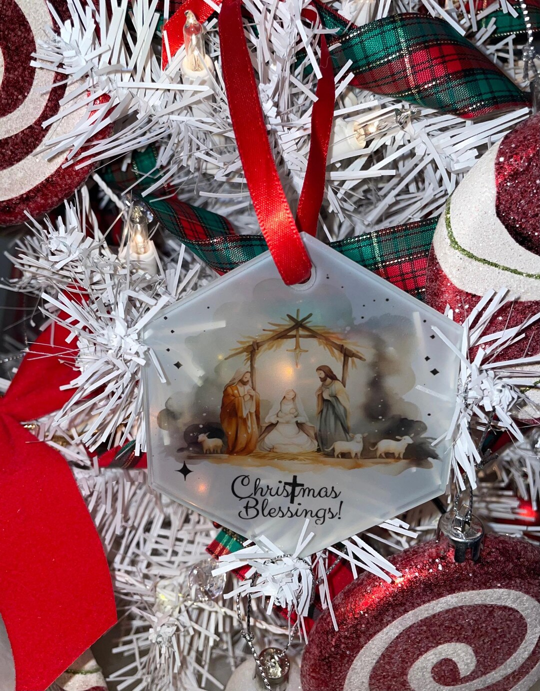 Nativity Scene Christmas Tree Glass Ornament, Christmas Jesus Nativity ...