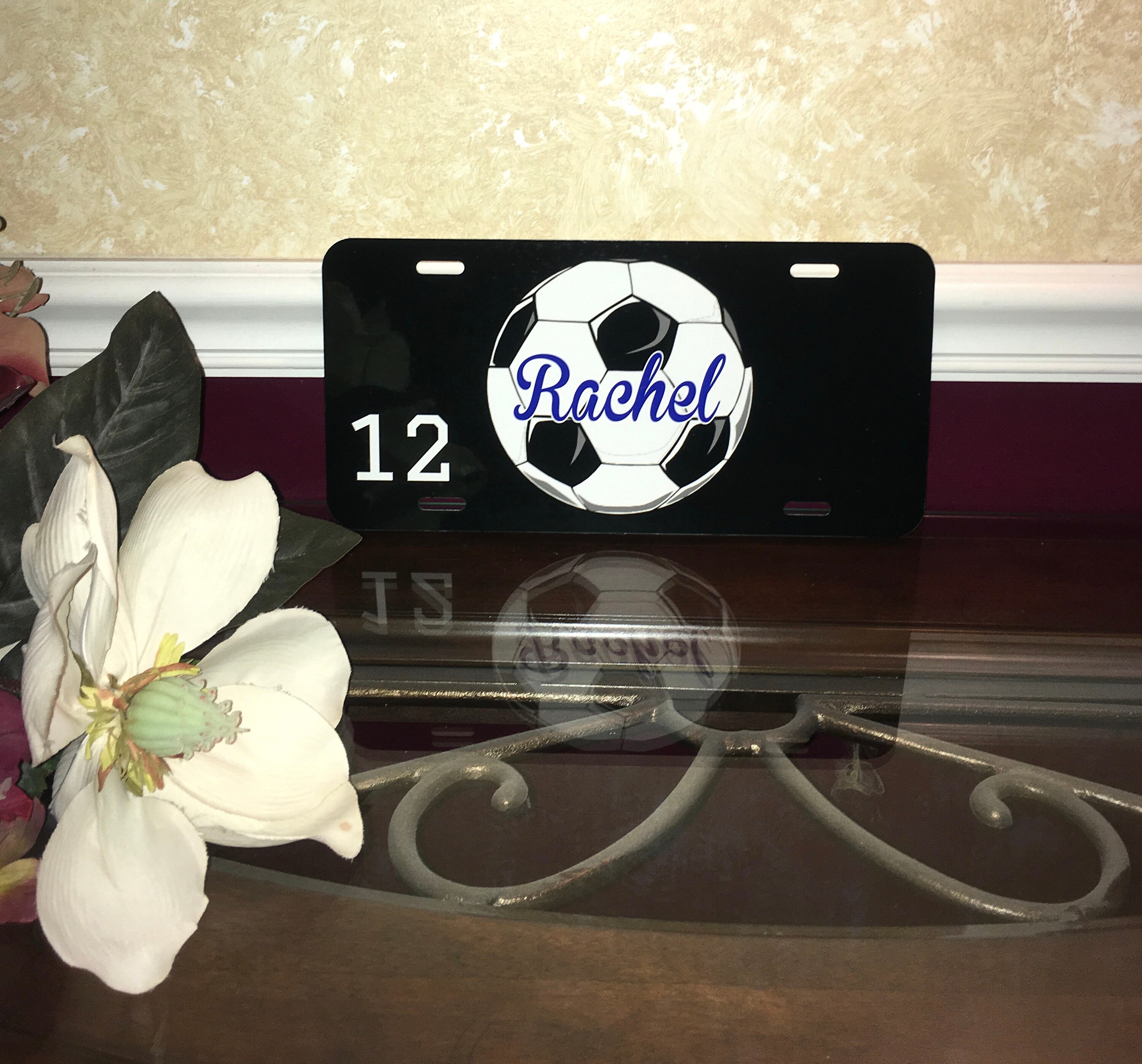 Soccer license plate for front of car with Monogram Soccer | Etsy