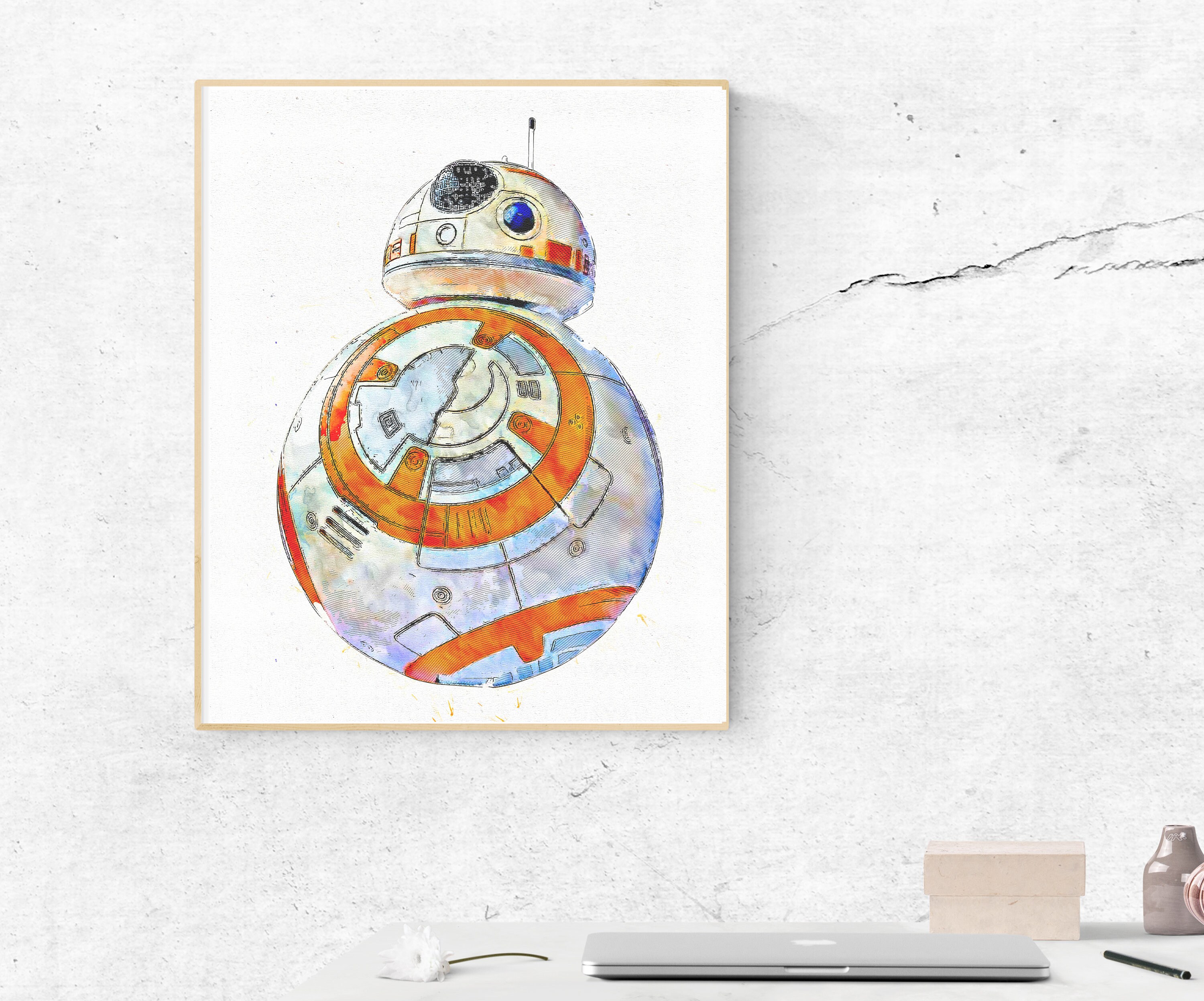 Custom Star Wars BB-8 Droid Digital Line Drawing Sketch Wall | Etsy