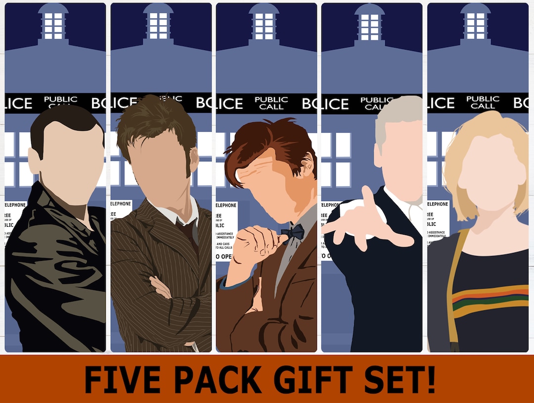 Custom 9th, 10th, 11th, 12th, 13th Doctor Who Five Bookmark Gift Set ...