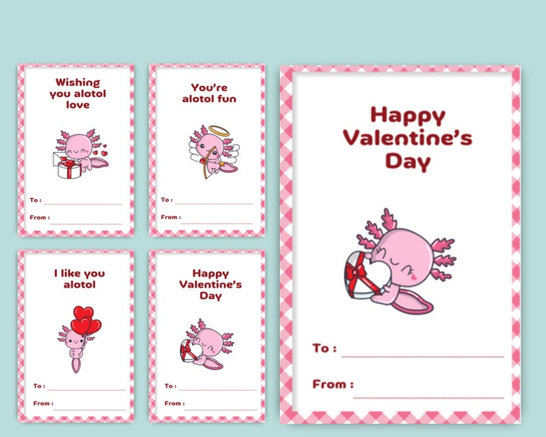 Valentine's Day Cards, Axolotl Valentine Cards, DIY Valentine's ...