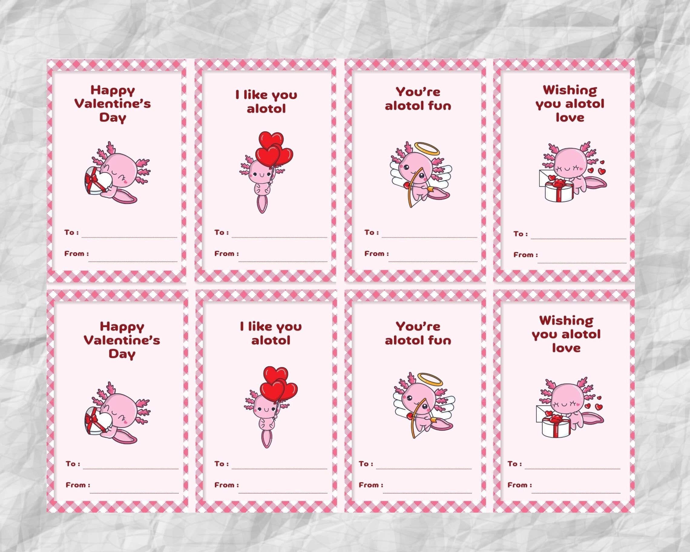 Valentine's Day Cards, Axolotl Valentine Cards, DIY Valentine's ...