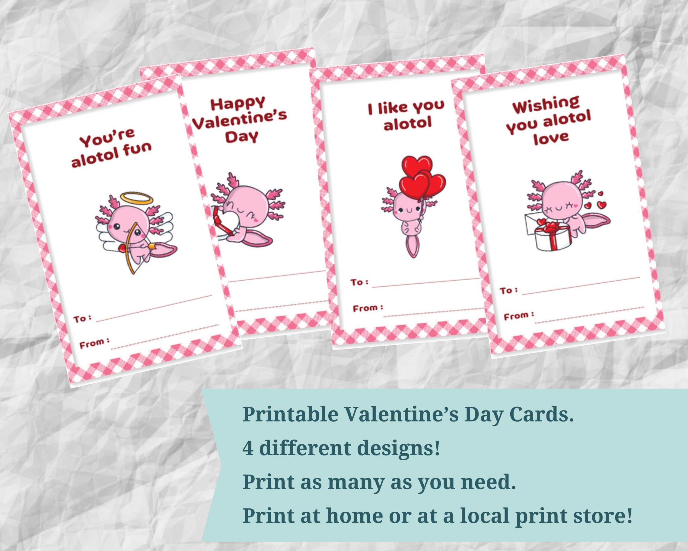 Valentine's Day Cards, Axolotl Valentine Cards, DIY Valentine's ...