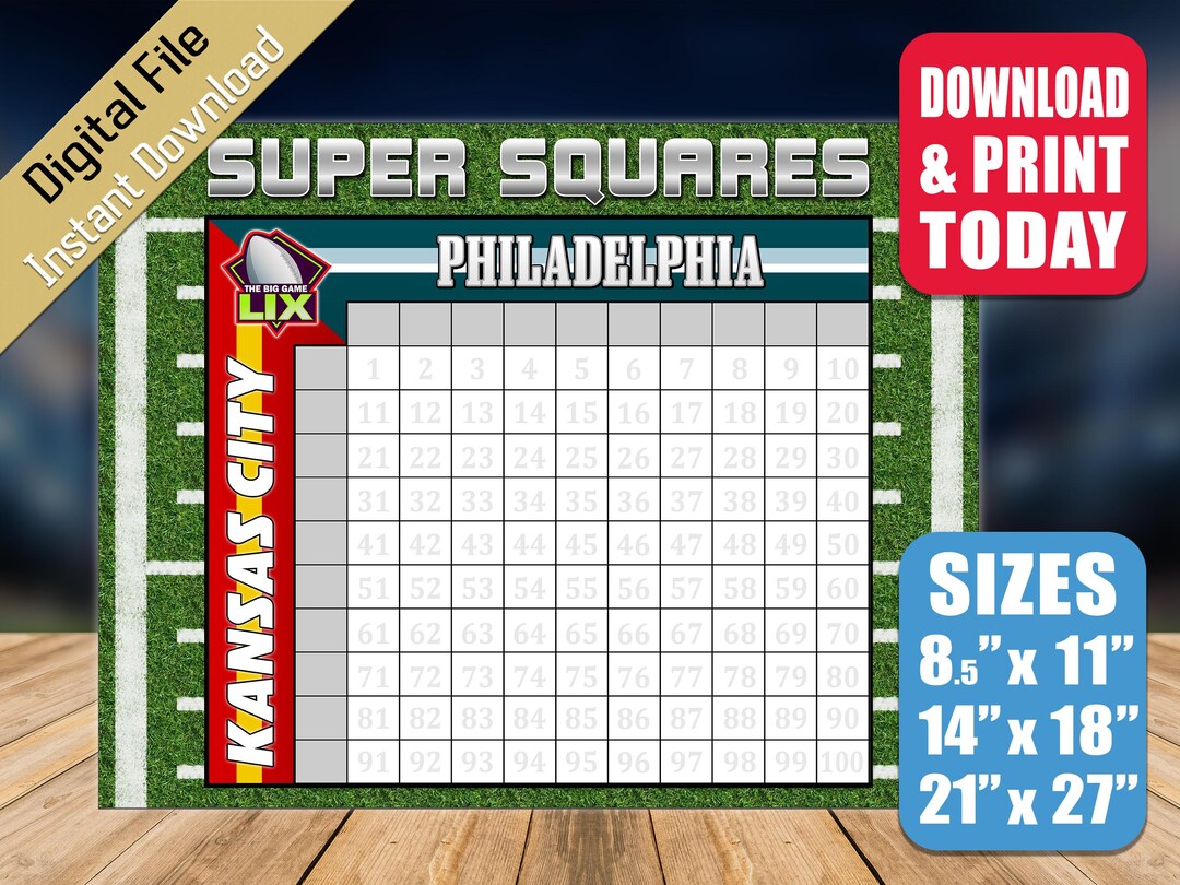 Deluxe Super Squares Football Pool Game Numbered - Printable Instant ...