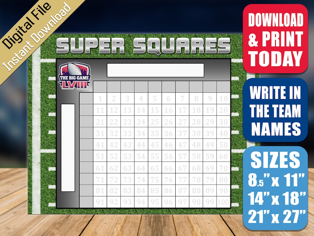 Super Squares Generic 100 Box Numbered Edition Football Pool Box Game ...
