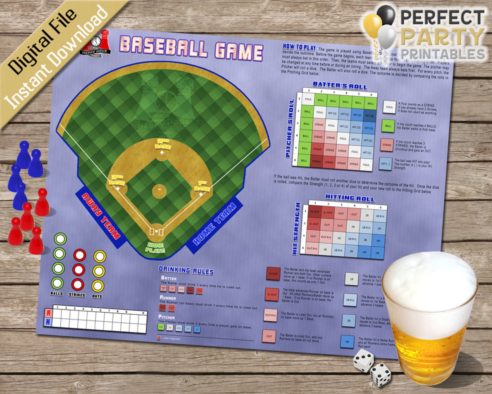 Drinking Game Baseball Board Game Party Game Oversized | Etsy