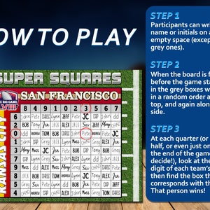 Deluxe Super Squares Football Pool Game Numbered Printable Instant ...