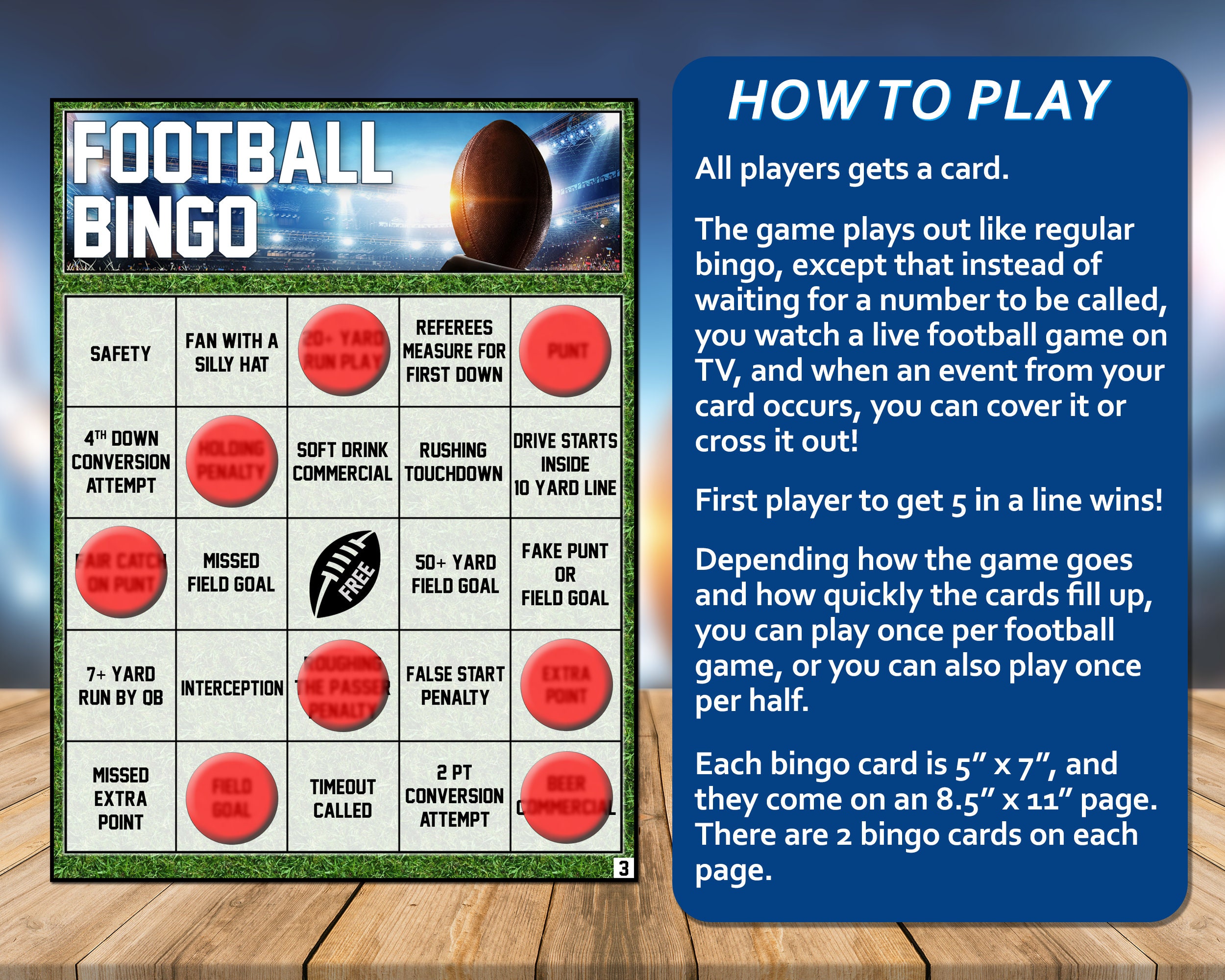 Football Bingo Cards - 30 Pack - Digital Instant Download - Watch the ...
