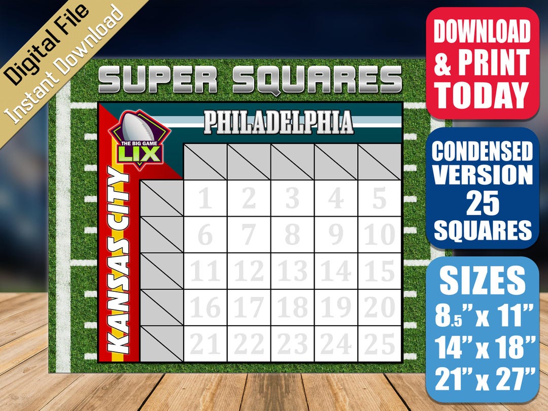 Super Squares 25 Condensed Edition - Football Pool Box Game - Printable ...