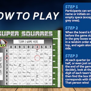 Super Squares Generic 100 Box Numbered Edition - Football Pool Box Game ...