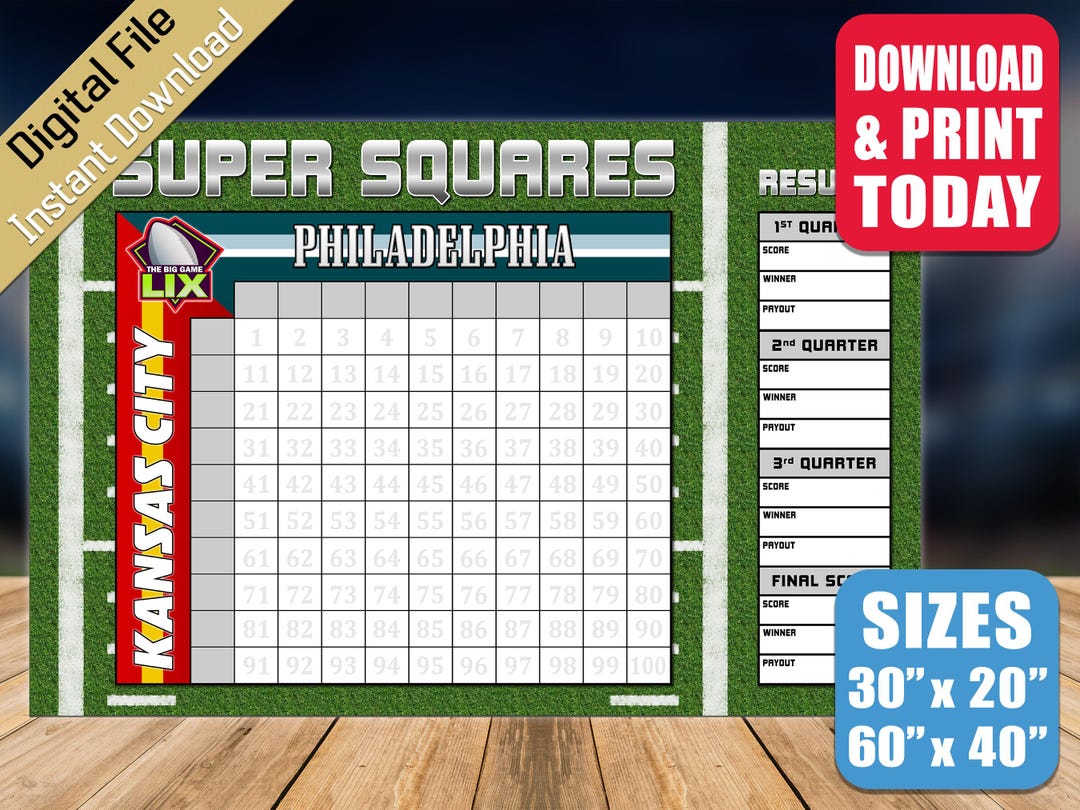 Deluxe Super Squares Football Pool Game Numbered With Winners ...