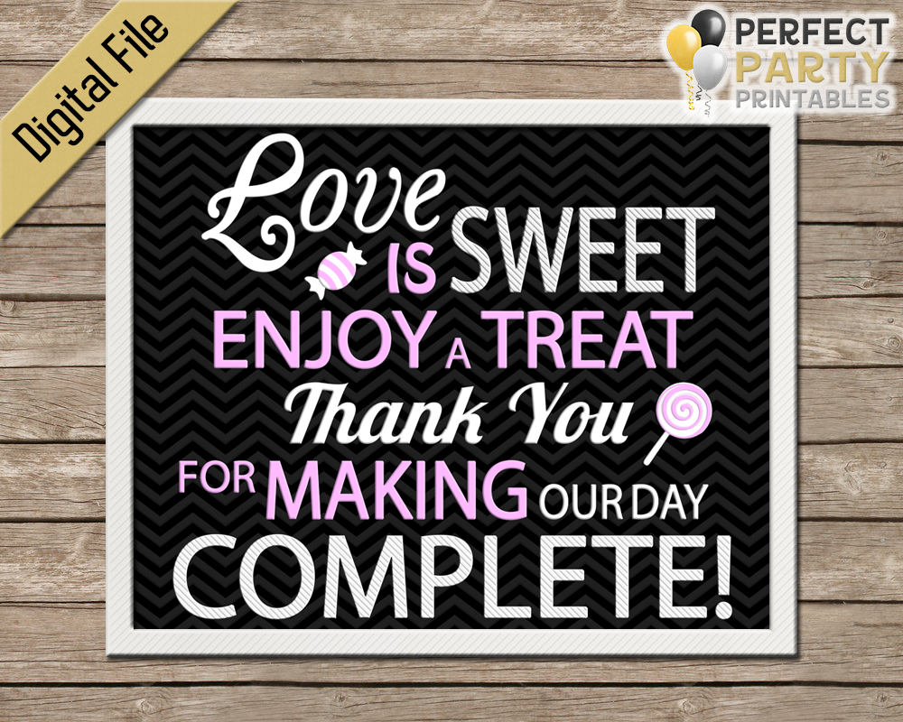 Candy Bar Sign Love Is Sweet Black Chevron Wedding Favor | Etsy