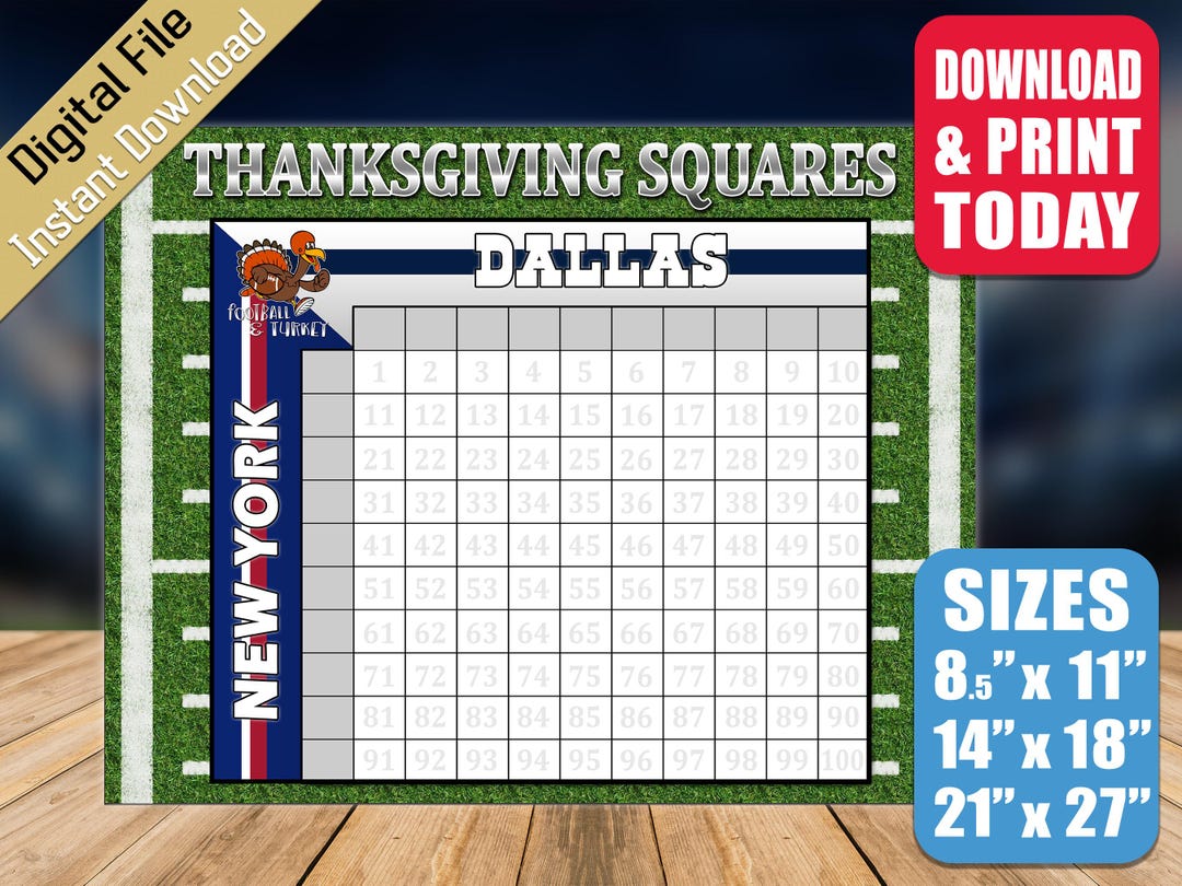 Deluxe Thanksgiving Super Squares Football Pool Game Numbered ...