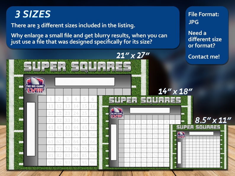 Super Squares Generic 100 Box Numbered Edition Football Pool Box Game ...