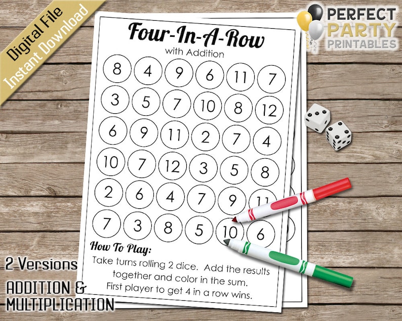Four-in-a-row Educational Game Pack Practice Addition and ...