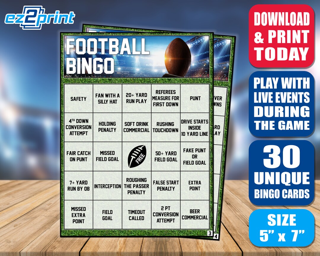 Football Bingo Cards - 30 Pack - Digital Instant Download - Watch the ...