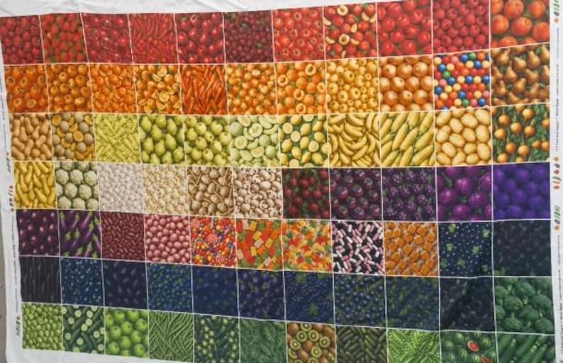 77 Fruits and Veggies Fabric Custom Printed Panel, 5 Inch Square Each ...