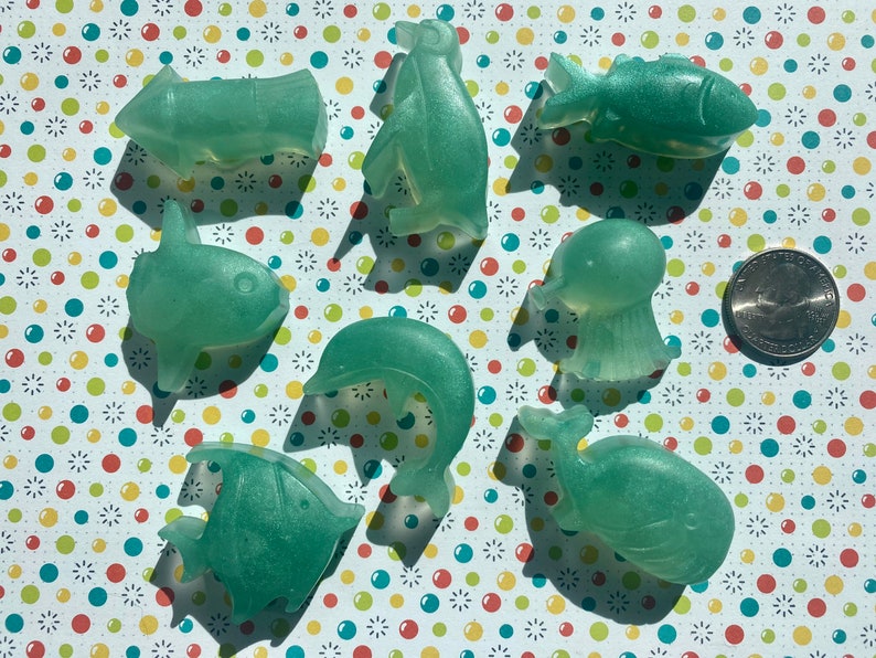 Marine Animal Soap Set- 8 Small Soaps (see Photo With Quarter for Scale ...