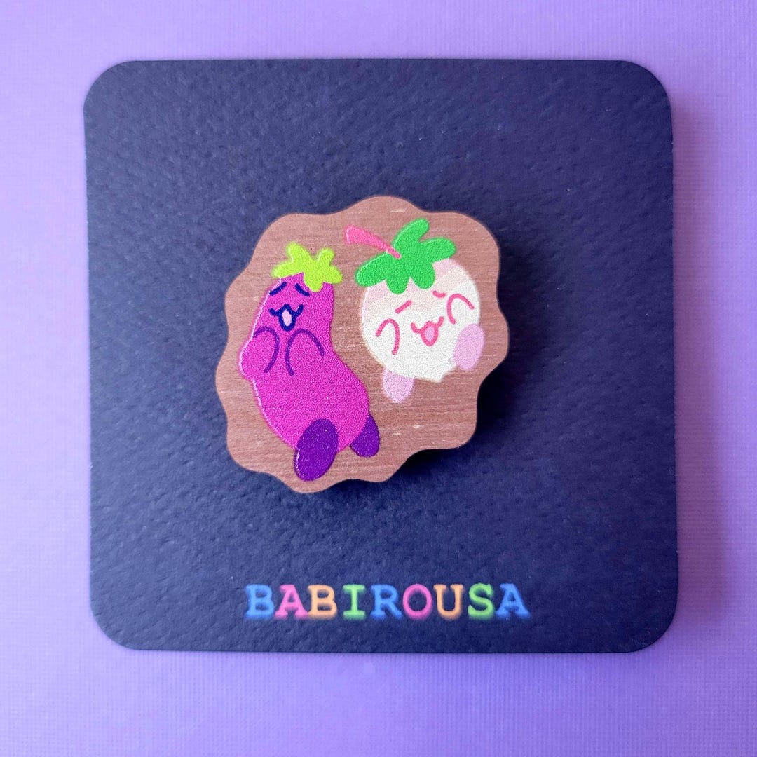 Eggplant and Peach Chia Wooden Pin - Etsy Canada
