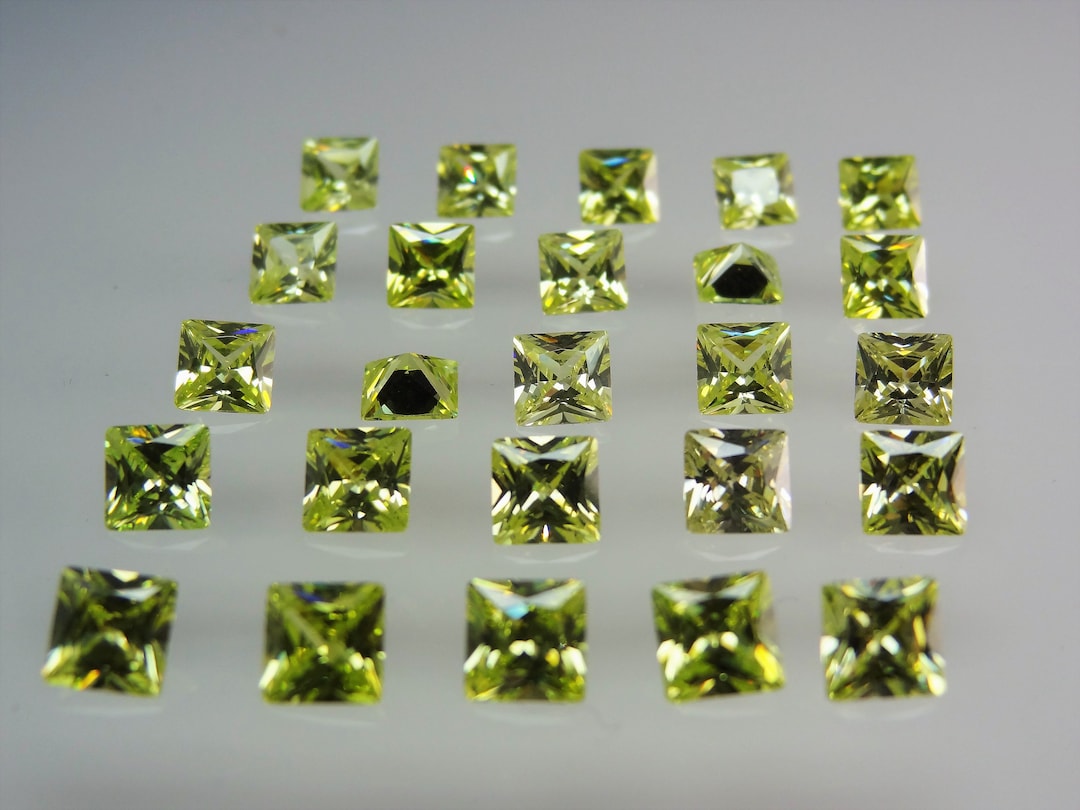 Lemon Peridot Square Princess Cut Shape SIZE CHOICE Loose Stones Cubic ...