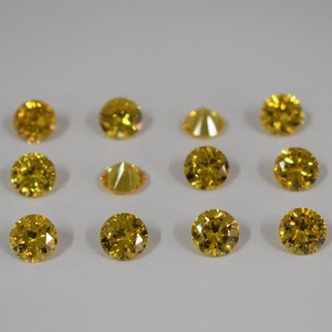 Golden Yellow Round Brilliant Cut SIZE CHOICE Loose Cubic Zirconia ...
