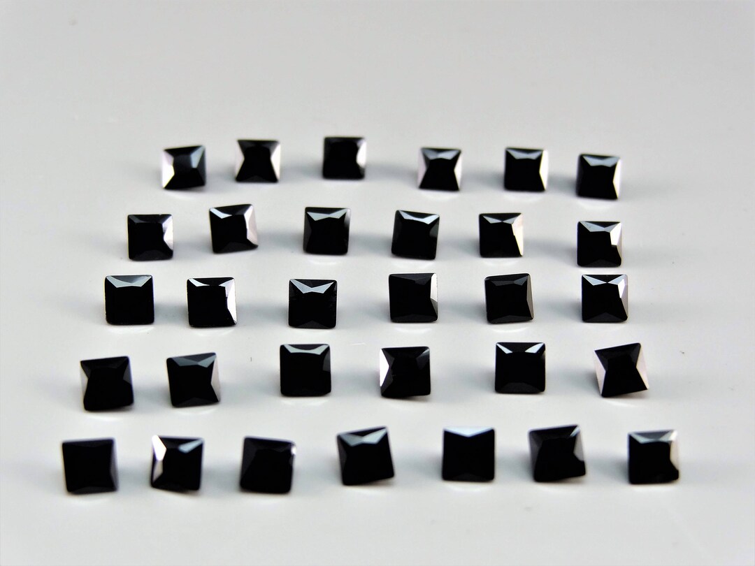Black Square Princess Cut Shape SIZE CHOICE Loose Stones Cubic Zirconia ...