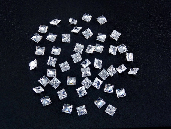 White CZ Square Princess Cut SIZE CHOICE Loose Stones Cubic - Etsy