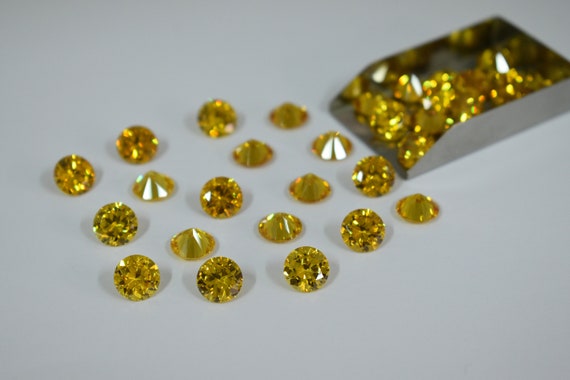 Golden Yellow Round Brilliant Cut SIZE CHOICE Loose Cubic | Etsy