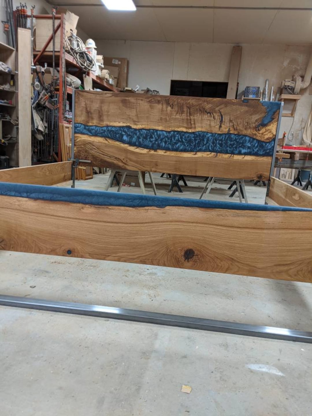 Rustic Modern Panel Bed Made With Epoxy Resin River. Made in USA. Shown ...